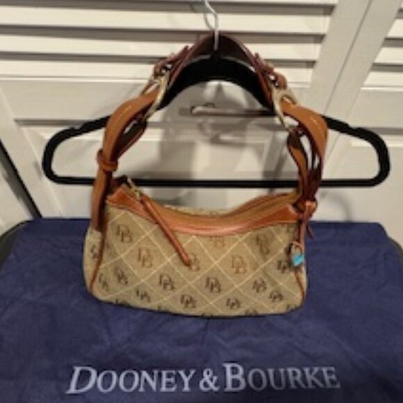 Dooney & Bourke | Bags | Dooney And Bouke Signature Tan Fabric Logo ...